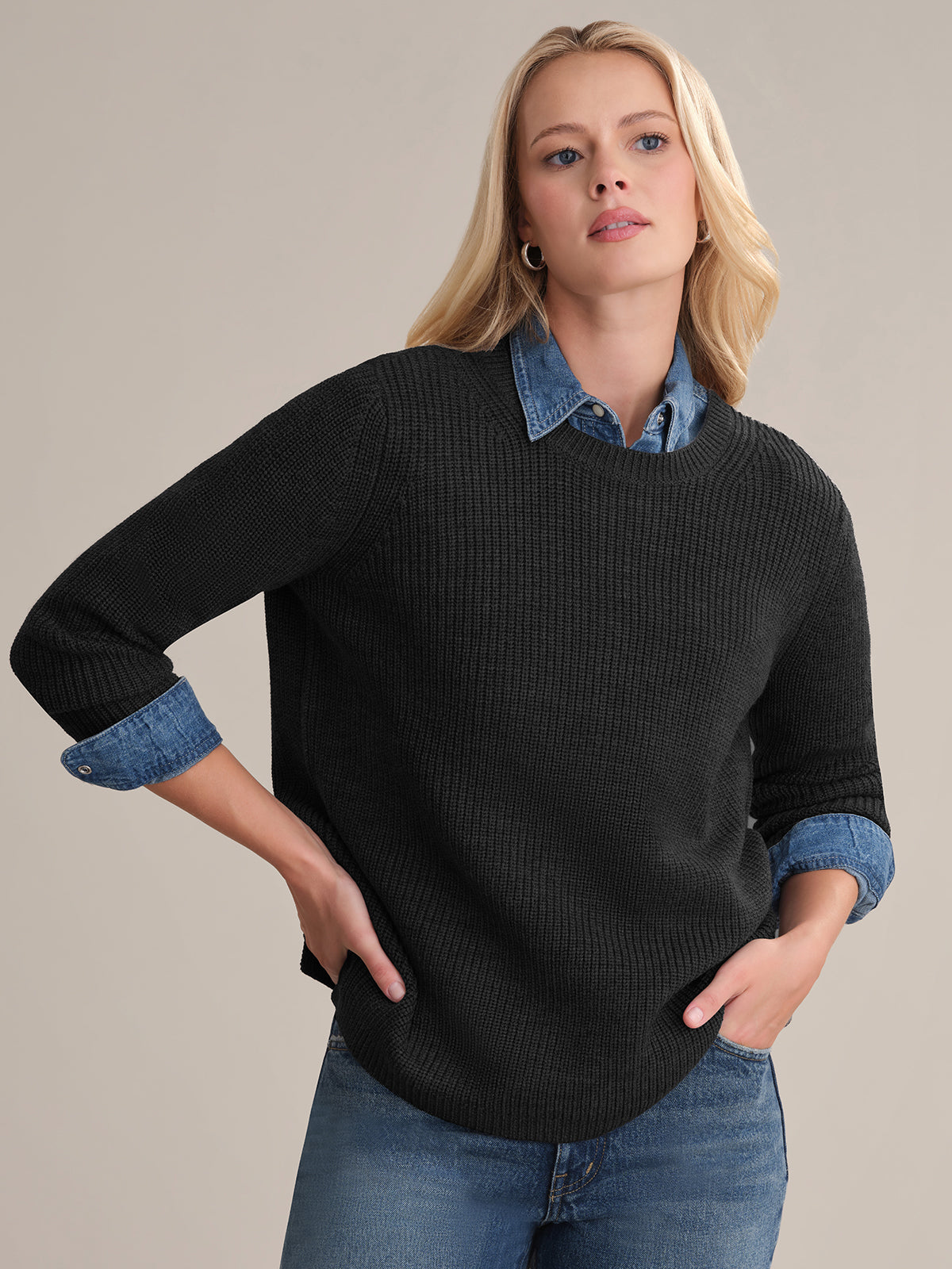 525 America Emma: Wool Crewneck Shaker Stitch Sweater