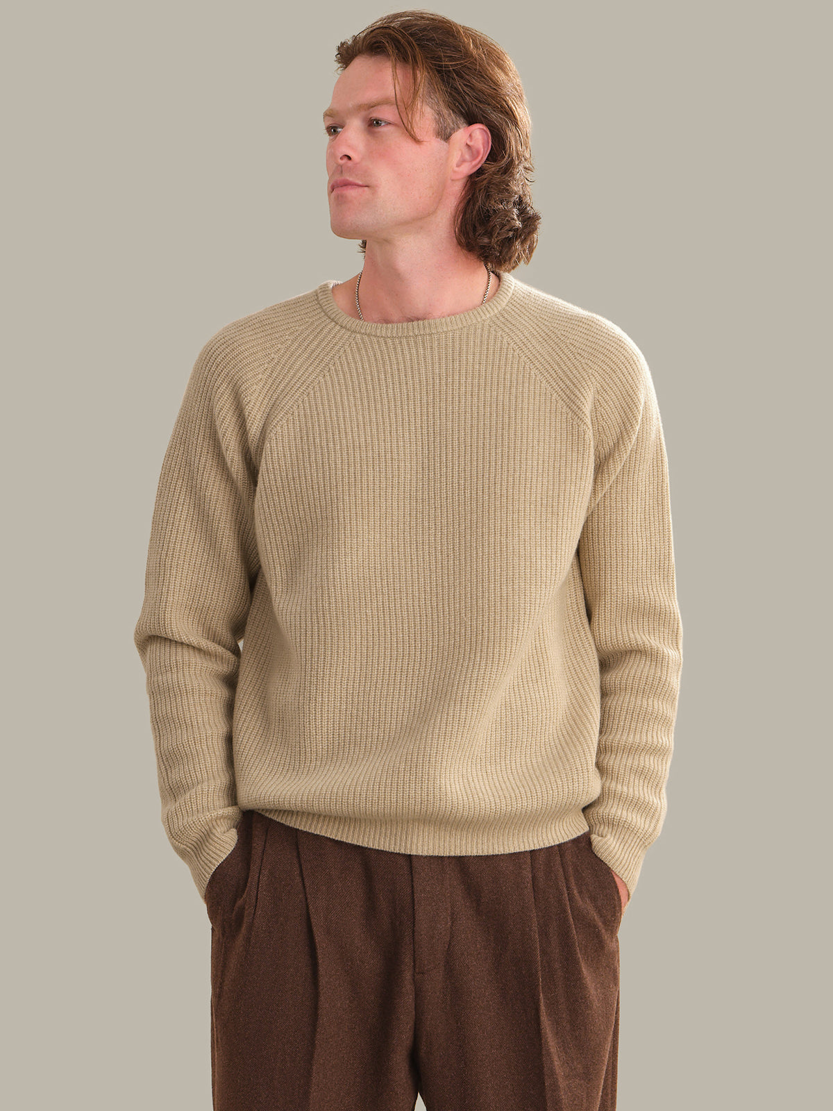 525 America Theo: Men's 100% Cashmere Shaker Stitch Crewneck