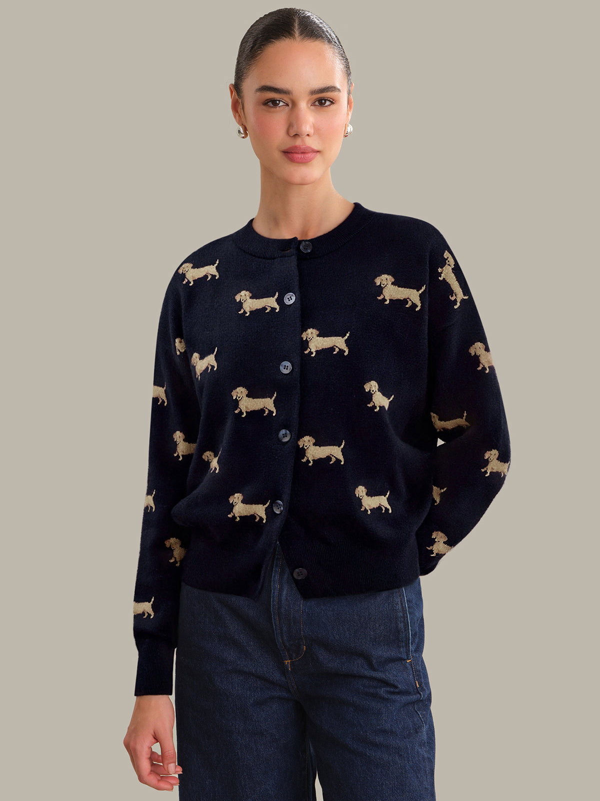 525 America Dachshund Intarsia Crewneck Cardigan
