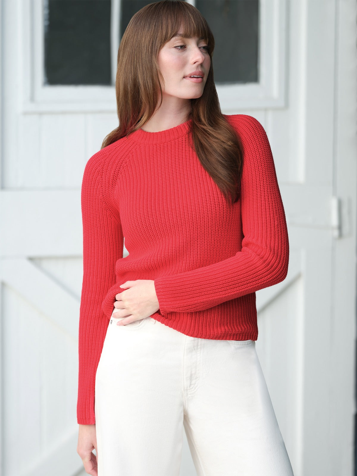 525 America Jane: Crewneck Shaker Stitch Cotton Sweater