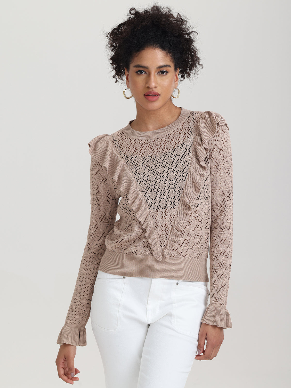 525 America Frances: Ruffle-Trimmed Pointelle Sweater
